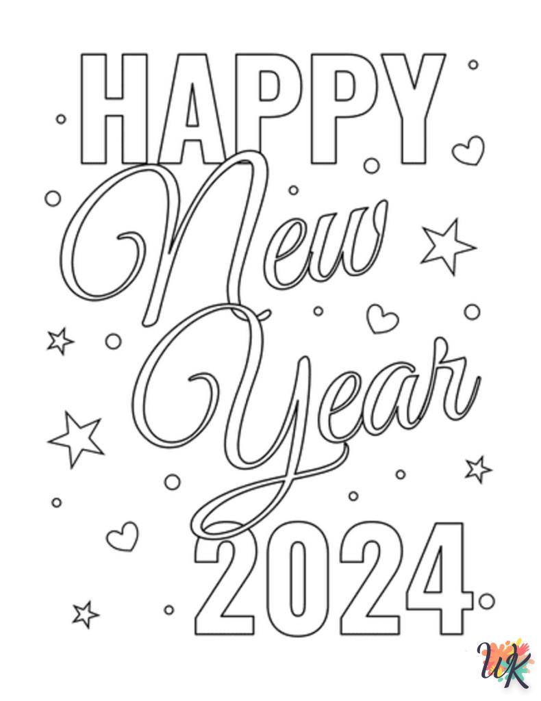 Coloriage 2024 bonne année pour les enfants imprimable