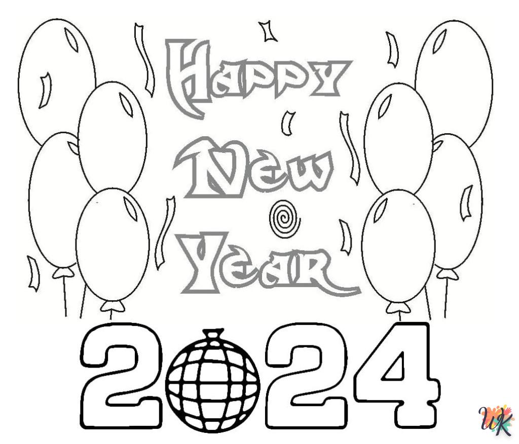 Coloriage 2024 bonne année pour les enfants imprimable