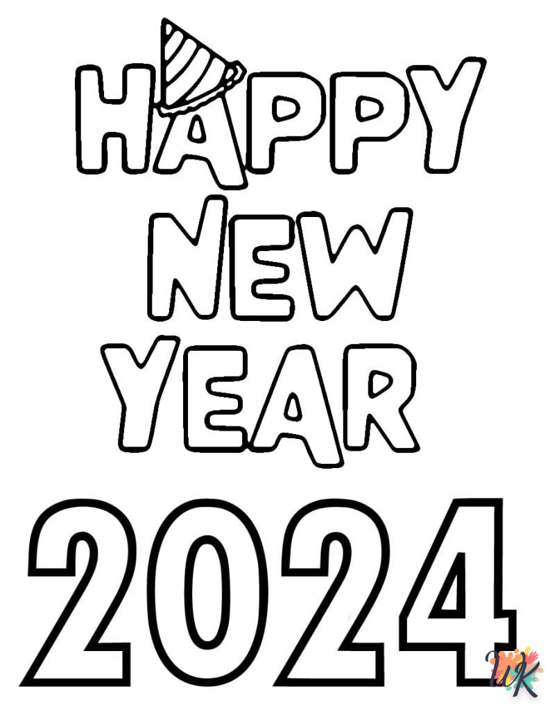 Coloriage 2024 bonne année pour les enfants imprimable