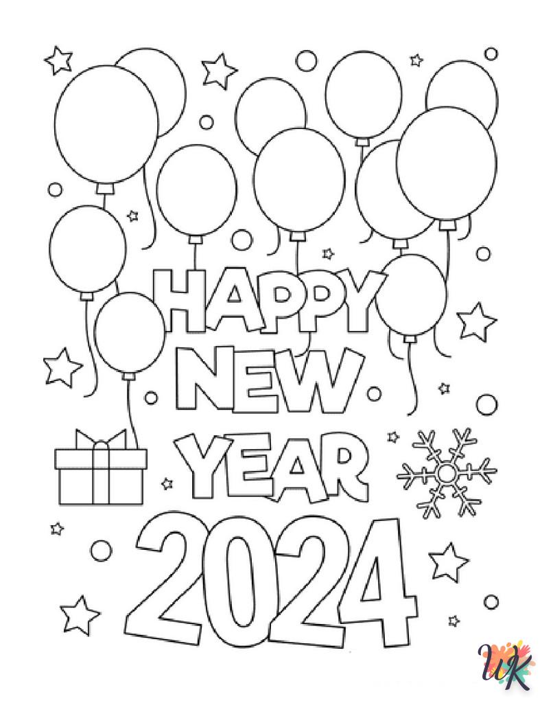 Coloriage 2024 bonne année pour les enfants imprimable